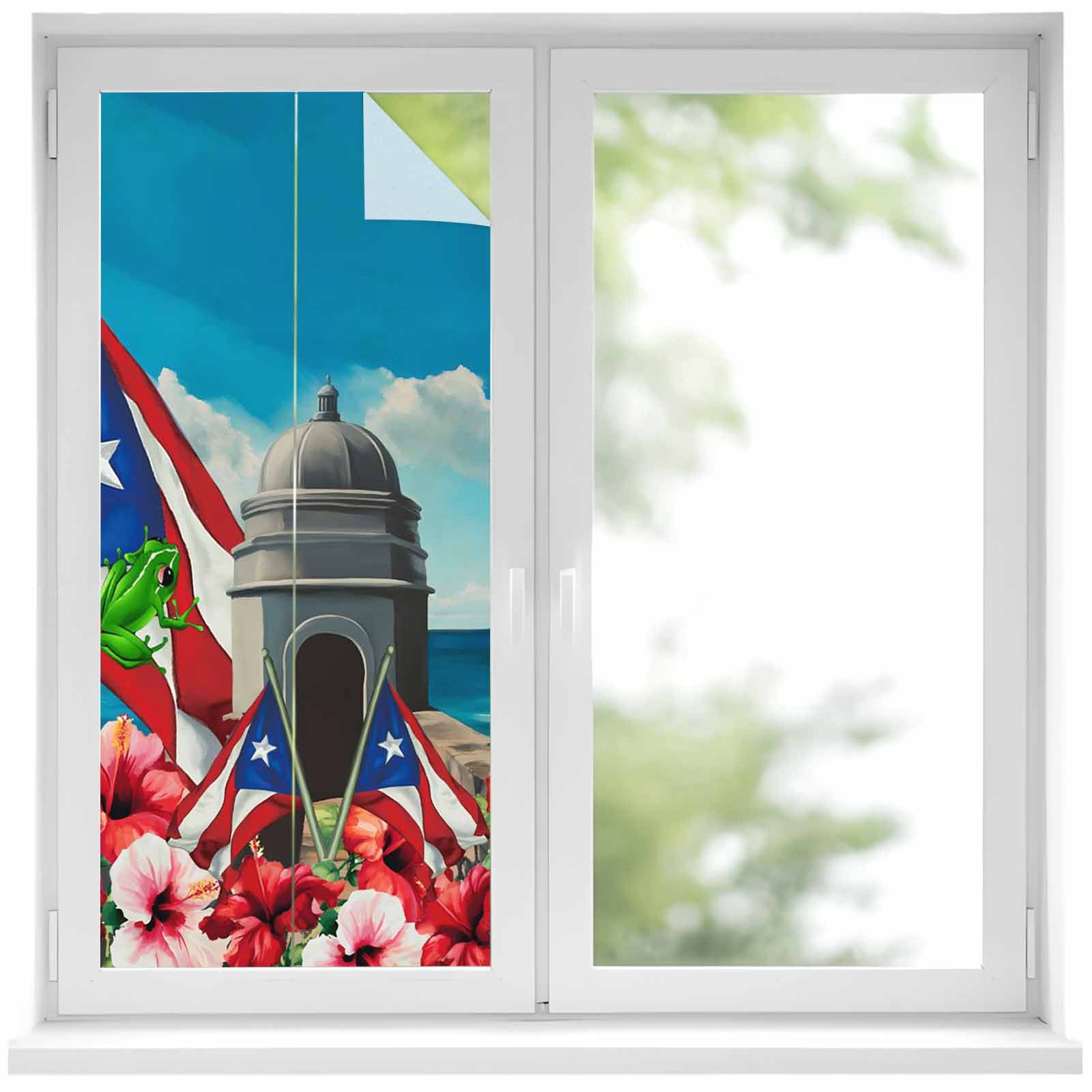 Red Blue Flag Window Privacy Film, Spring Floral Coastal Ocean ...