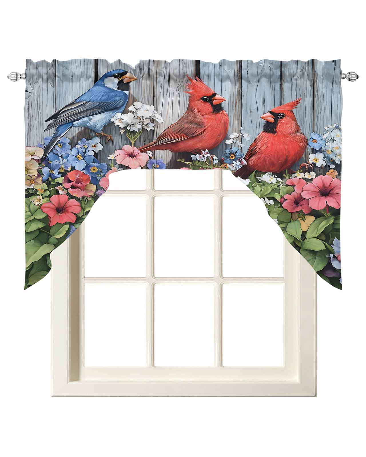 Red Blue Flower Kitchen Curtains Swag Valance for Windows/Bathroom/Cafe ...