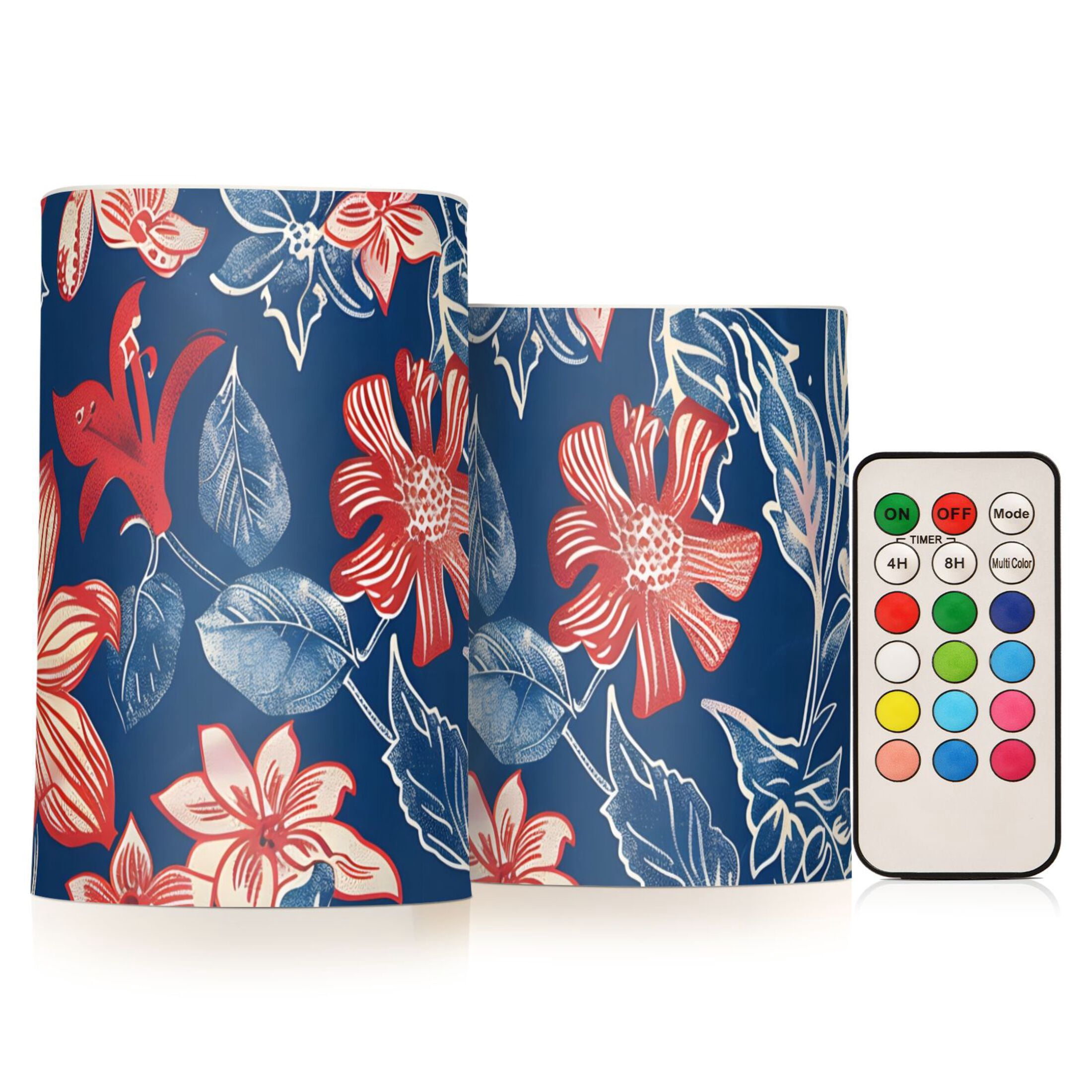 Red Blue Flower Leaf Flameless Candles with Remote Timer LED Battery ...