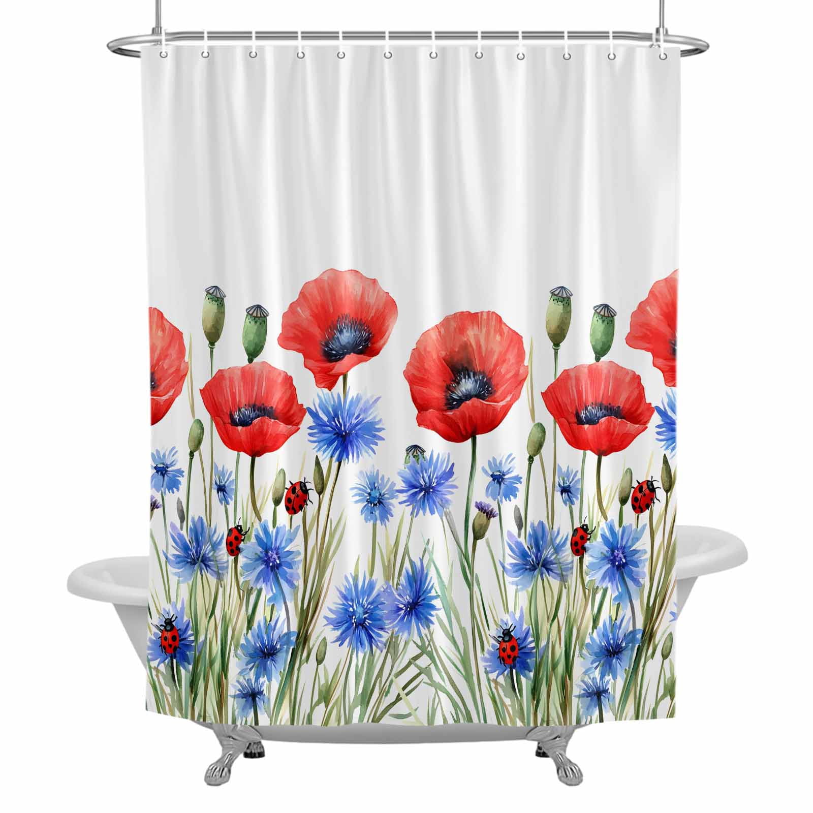 Red Blue Flower Watercolor Concubine Shower Curtain for Bathroom ...