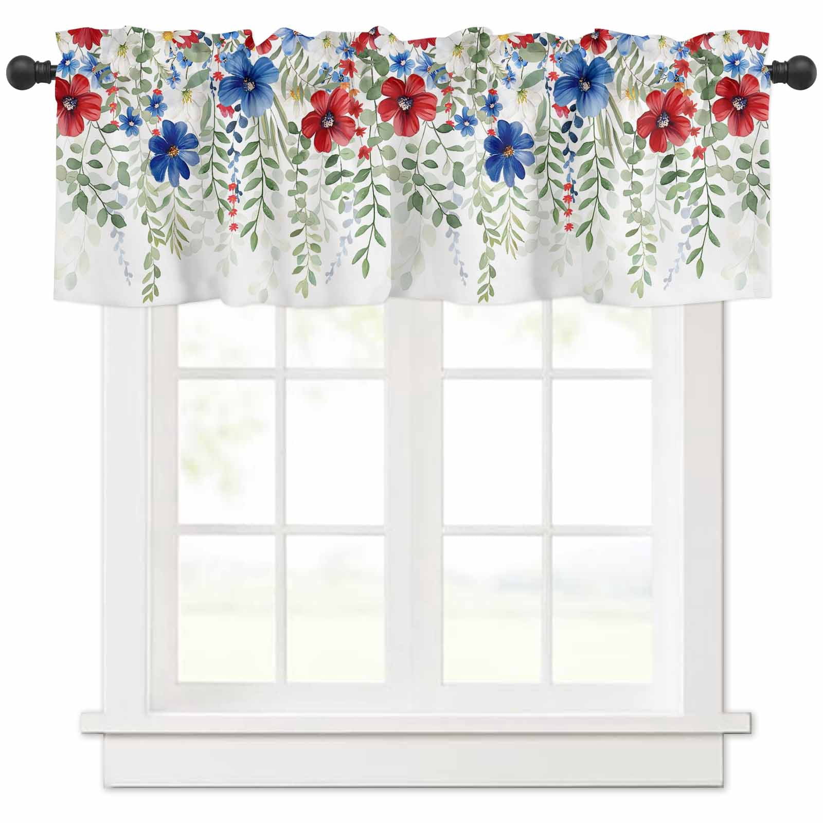 Red Blue Flowers 4th of July Valances for Windows Farmhouse Kitchen ...