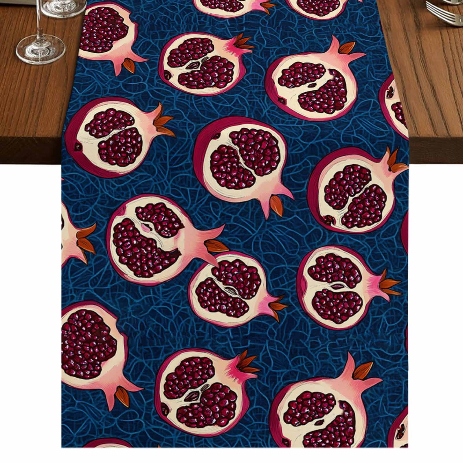 Red Blue Fruit 60 Inch Table Runner, Summer Fruits Geometric Art ...