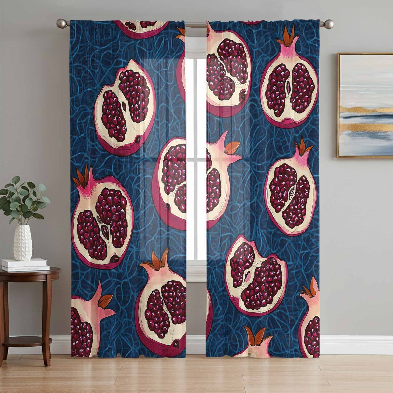 Red Blue Fruit Sheer Curtains 72 Inch Length 2 Panels Set, Summer ...