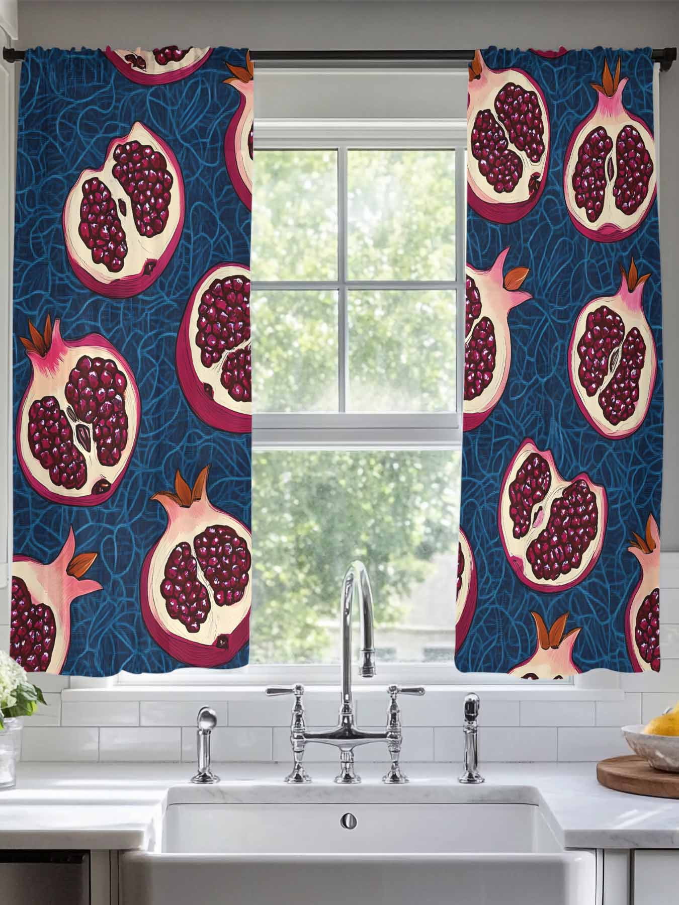 Red Blue Fruit Sheer Curtains for Living Room Bedroom Summer Fruits ...