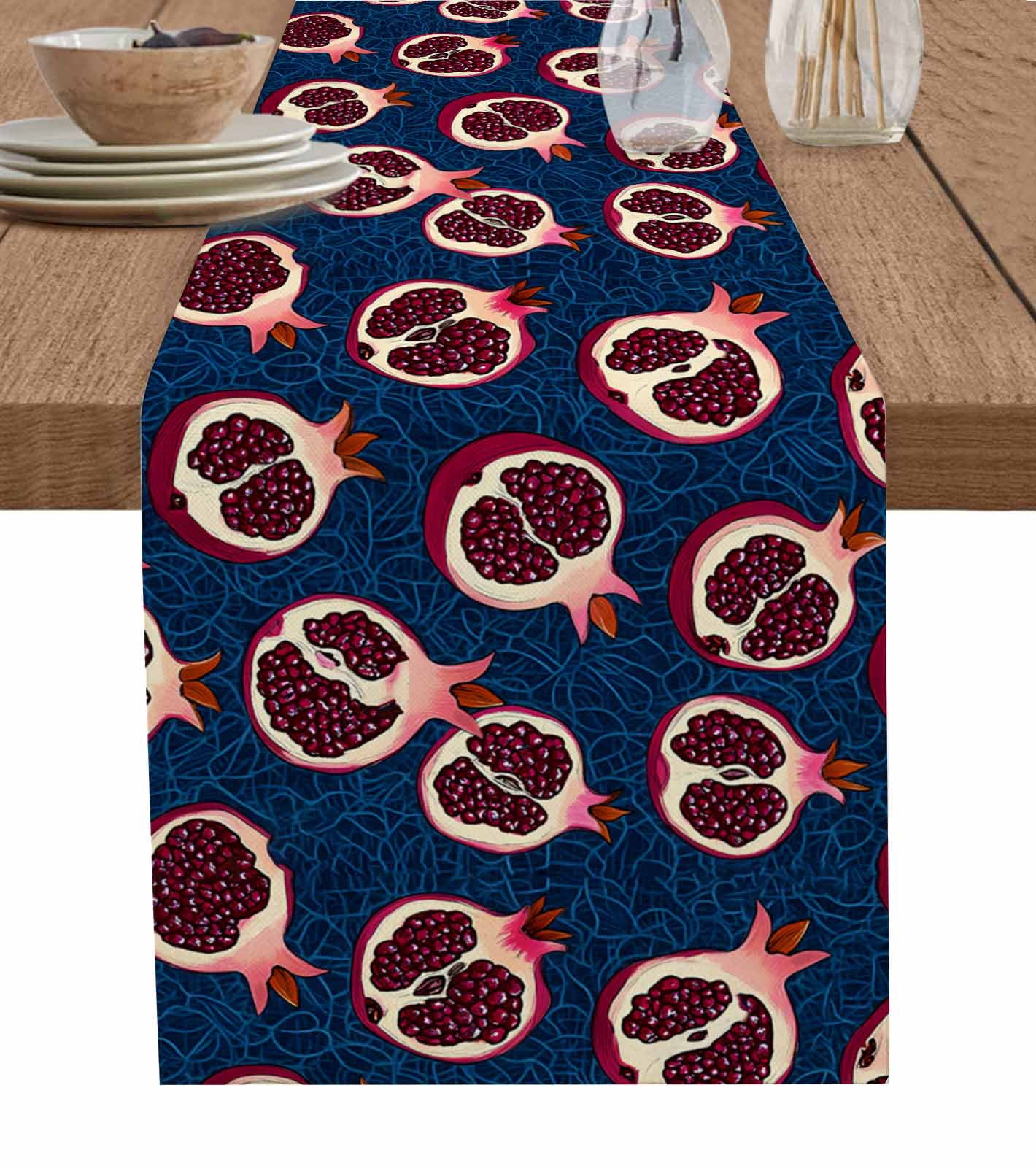 Red Blue Fruit Table Runner 120 Inches, Summer Fruits Geometric Art Bed ...