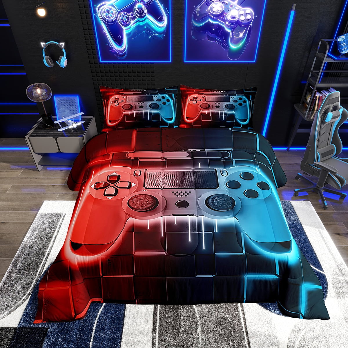 Red Blue Gaming Red King Size Comforter Set - Gamer Comforter Bedding ...
