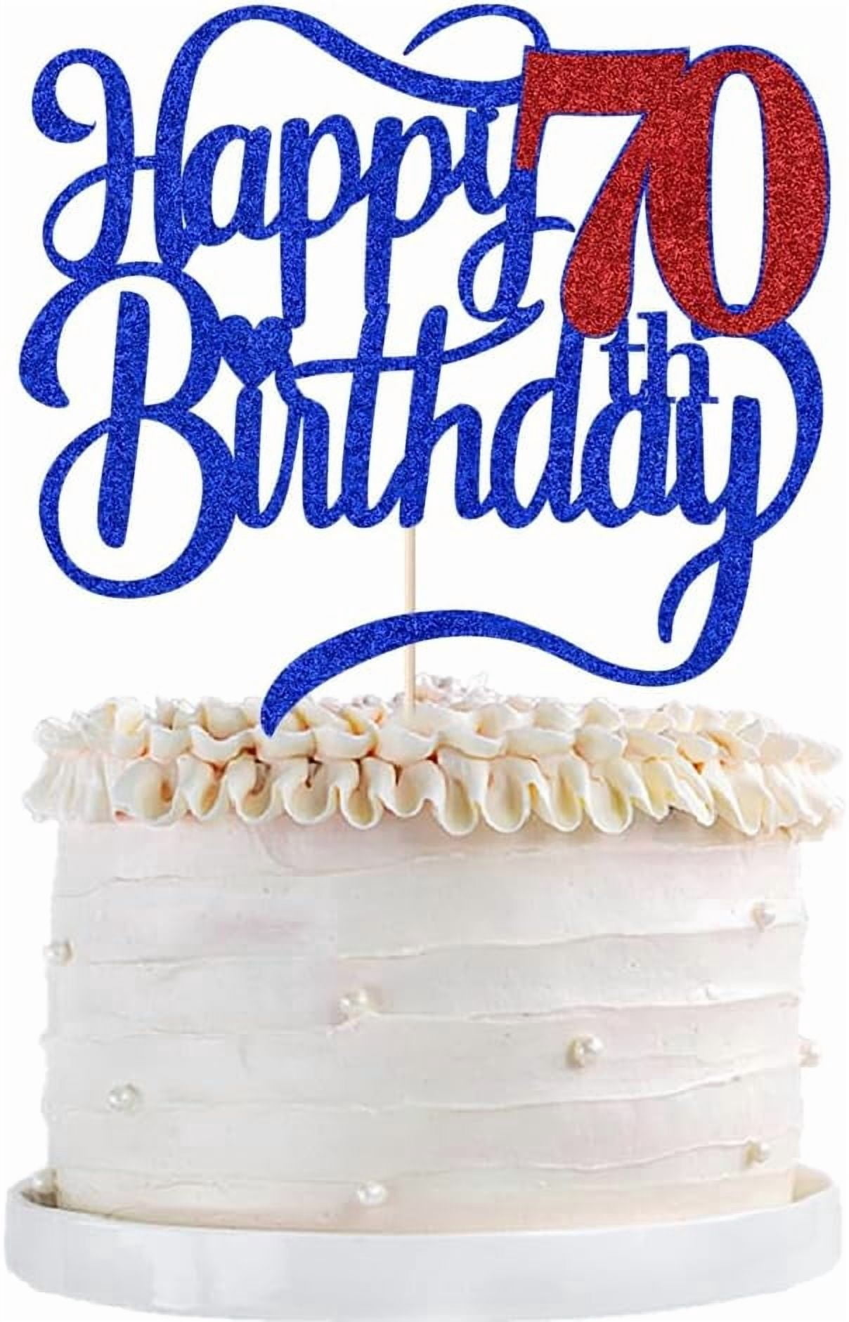 Red Blue Glitter Happy 70th Birthday Cake Topper, Seventieth Senior ...