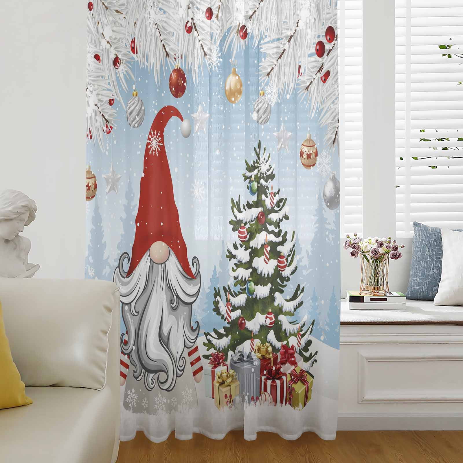 Red Blue Gnomes Christmas Semi Sheer Curtains Drapes for Living Room ...