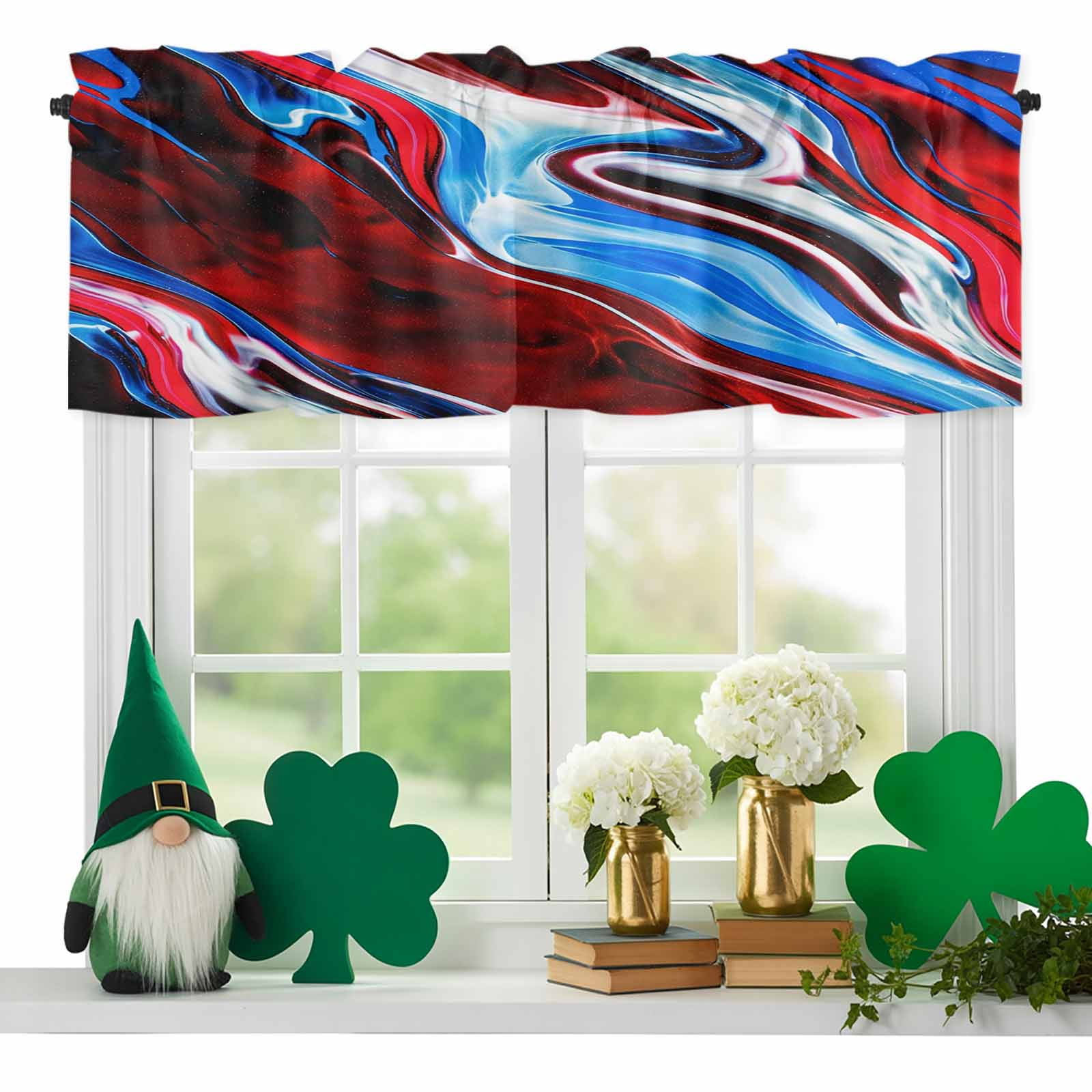 Red Blue Gradient Marble Valances for Windows, Abstract Ombre Wave ...
