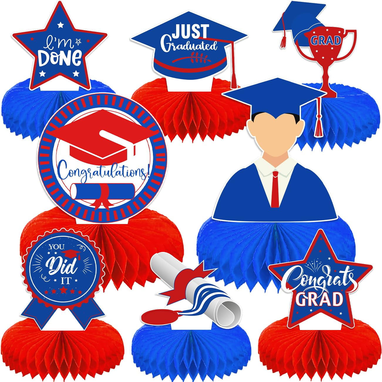 Red and Blue Graduation Centerpieces 2024 Class of 2024 Honeycomb ...