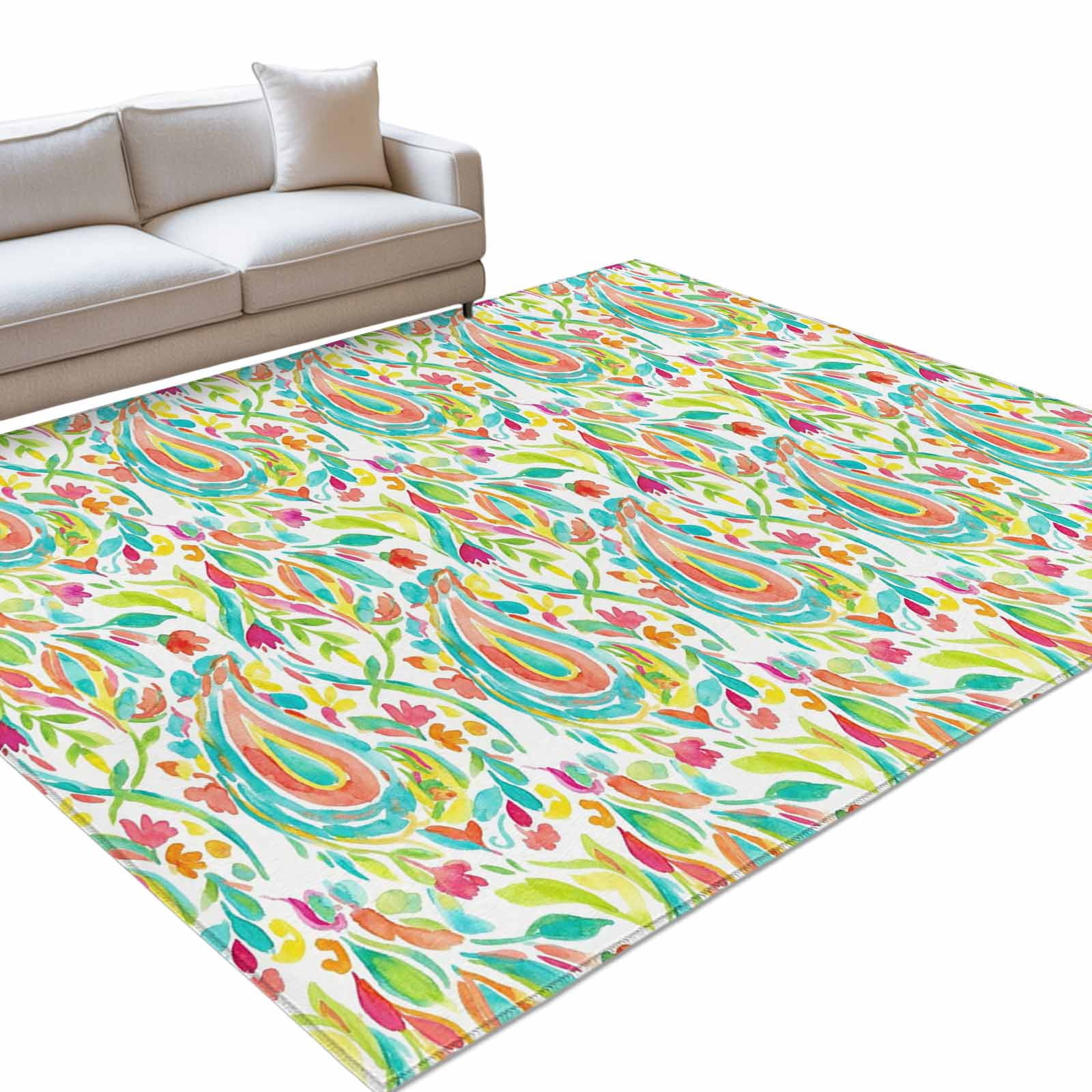 Red Blue Green Flower 8x10ft Non Slip Area Rug Watercolor Abstract ...