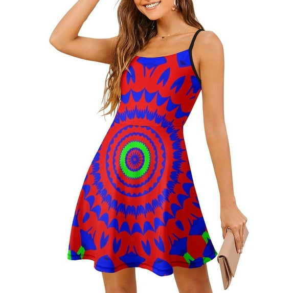 Red Blue Green Mandala Slip Dress Dress Summer Elegant Women's Dress ...