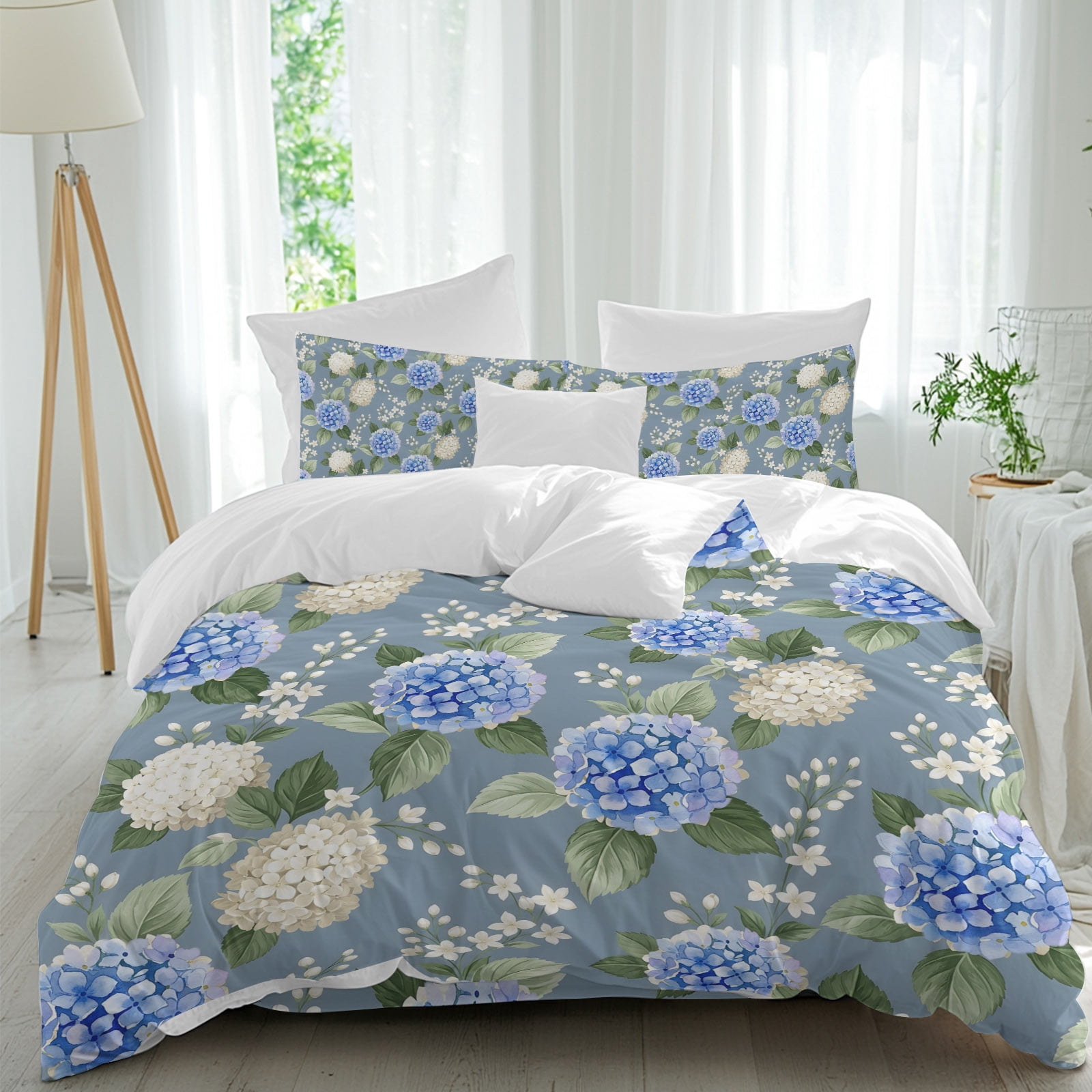Red Blue Hydrangea Duvet Cover Set Queen Size, Floral Countryside ...