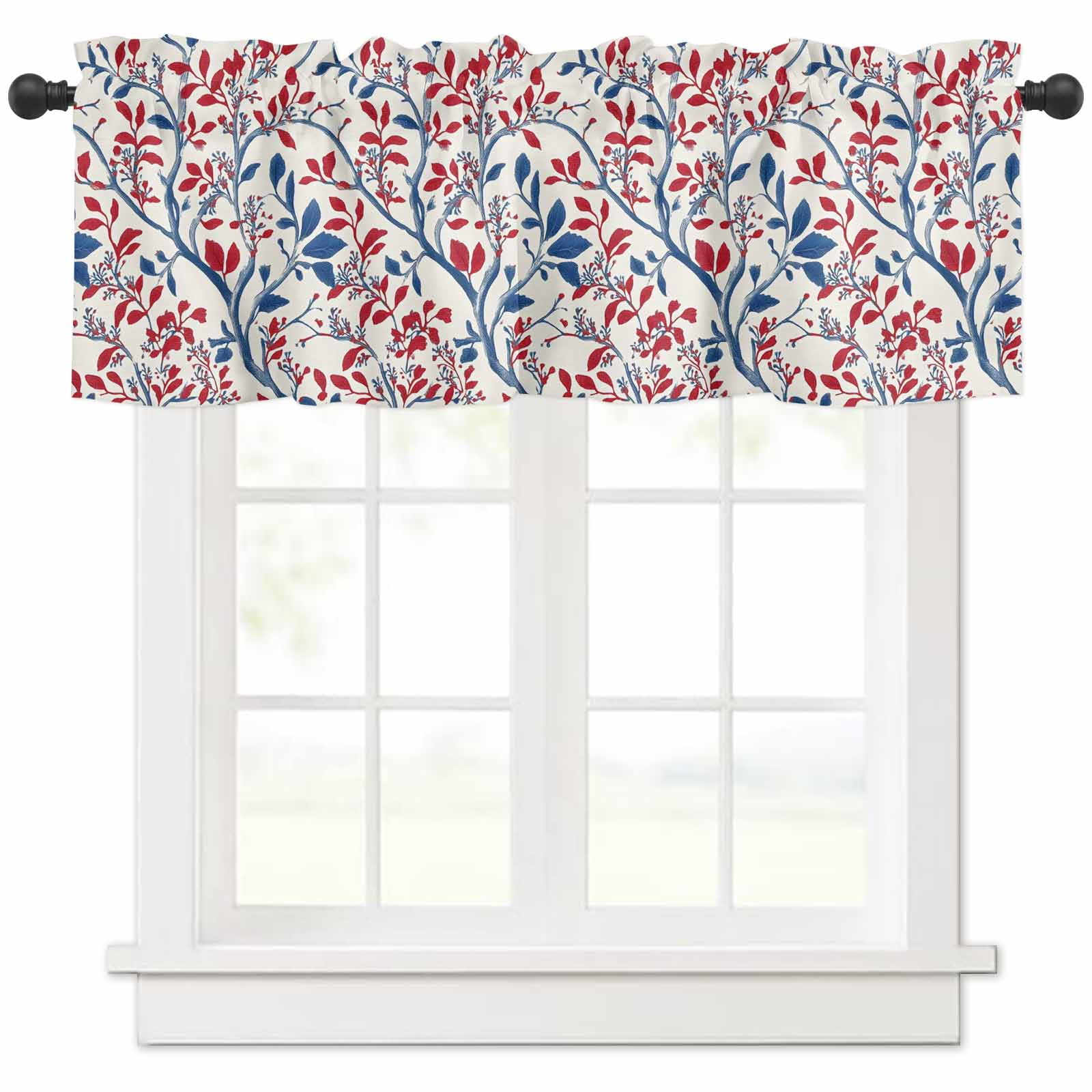 Red Blue Leaf Valances for Windows Farmhouse Kitchen Curtains Valances ...