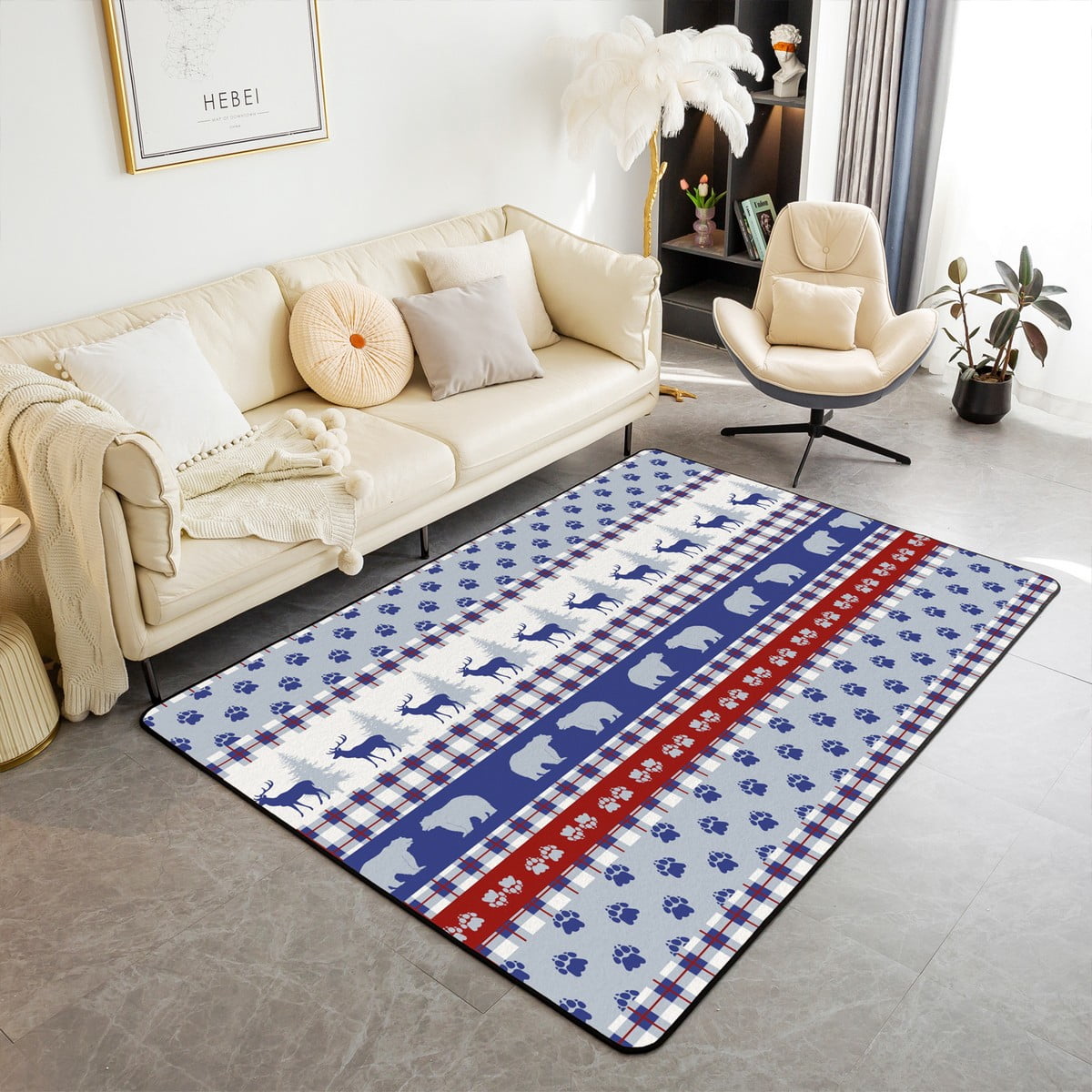 Red Blue Living Room Rugs 3x5,Bear Deer Hunting Area Rugs for Dining ...
