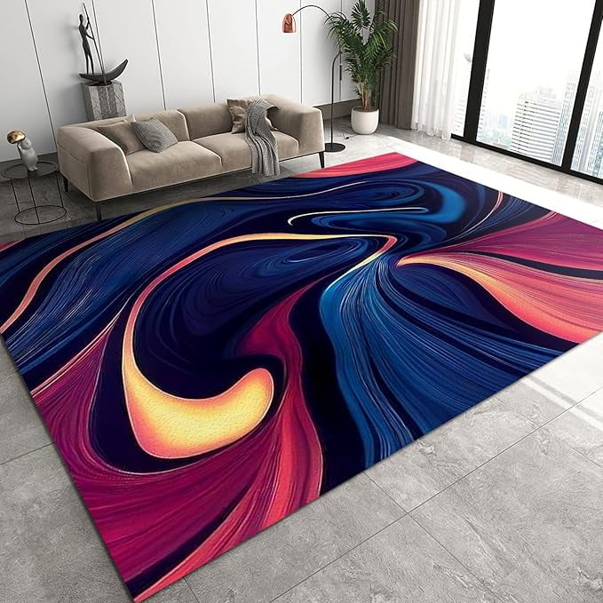 Red And Blue Marble Area Rugs, Curved Swirl Oil Painting Fluid Art ...