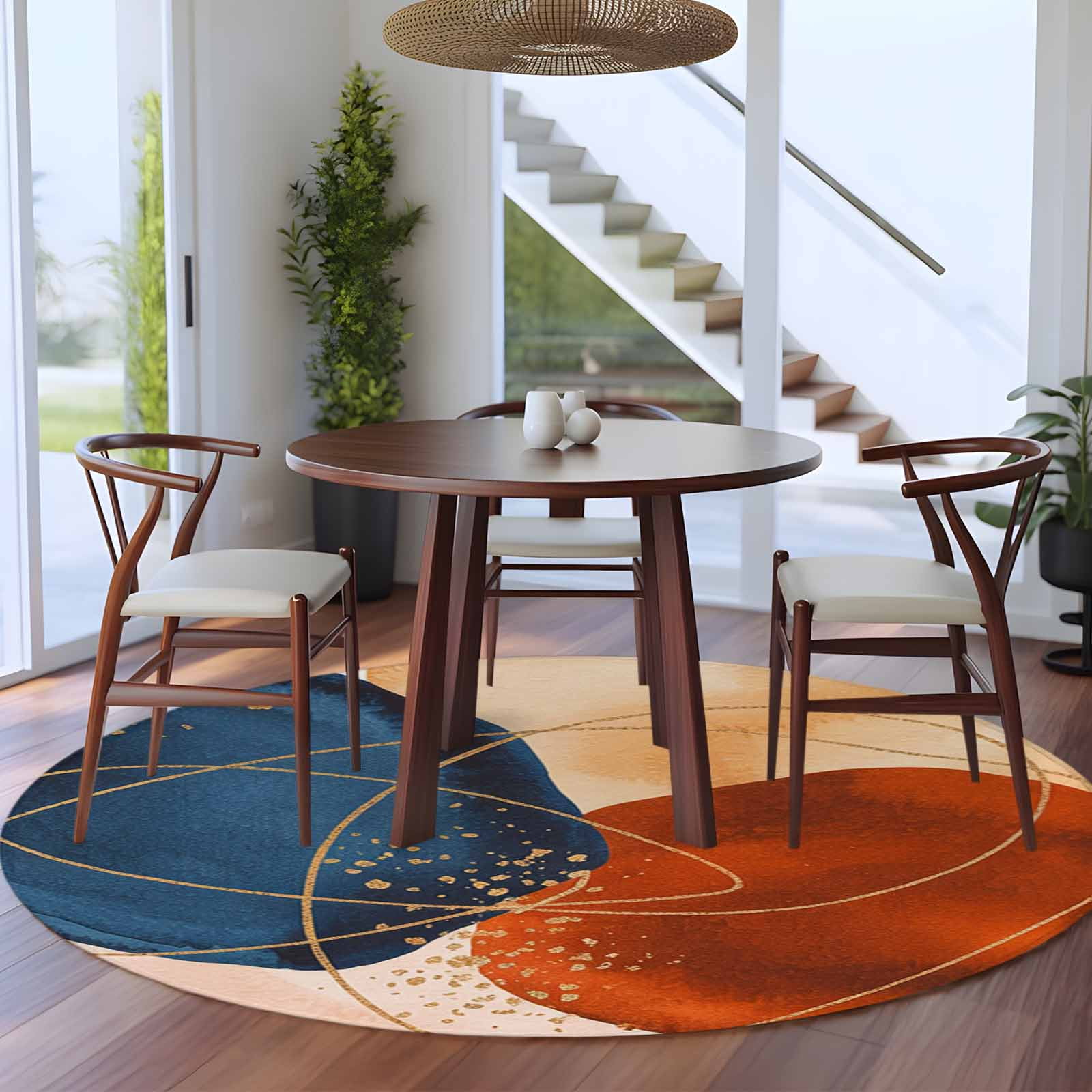 Red Blue Navy 5ft Round Rug for Dining Table for 4 People Under Table ...