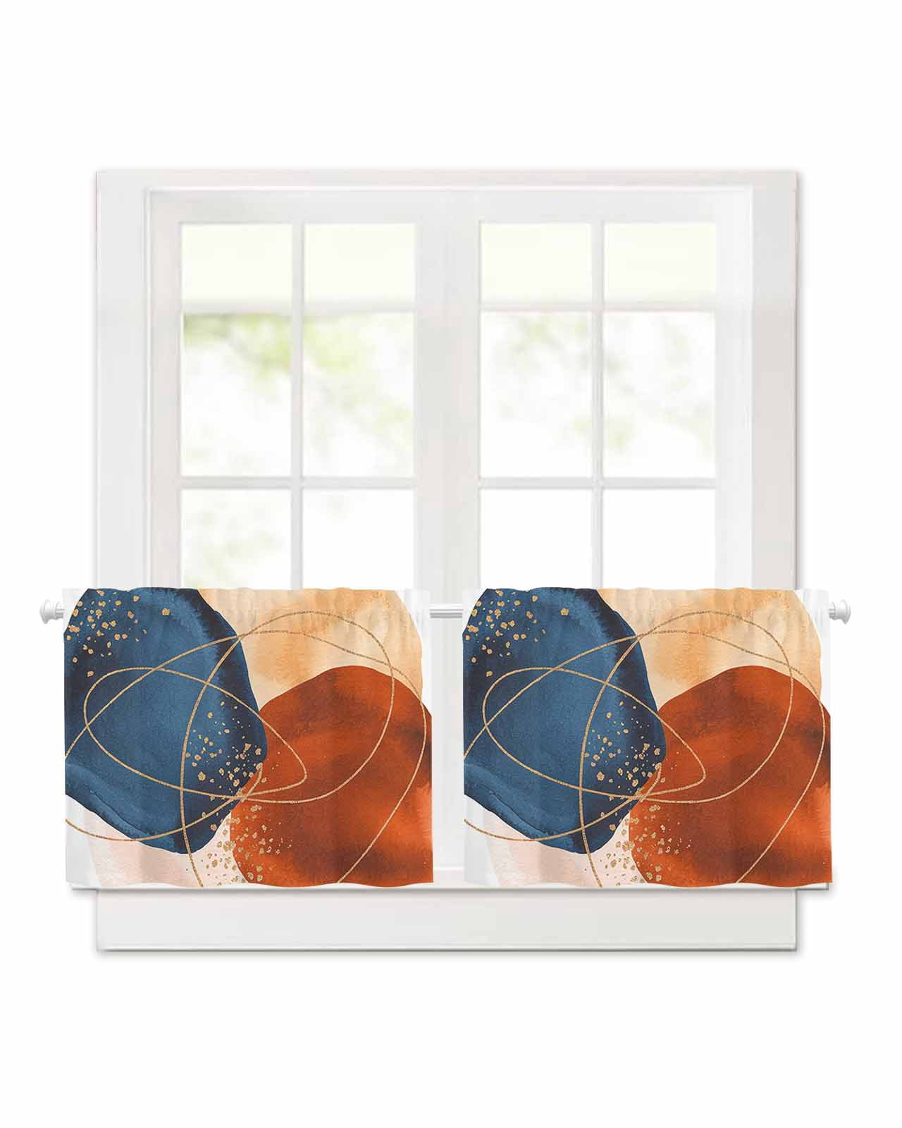 Red Blue Navy Short Blackout Curtains 24 Inch Long Color Block Gold ...