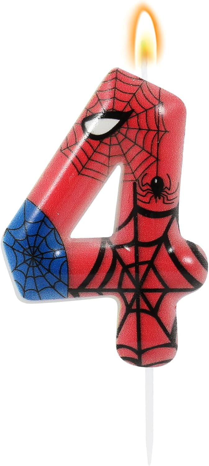 Red Blue Number 4 Candle Spider Birthday Candles 4th Birthday Cartoon ...