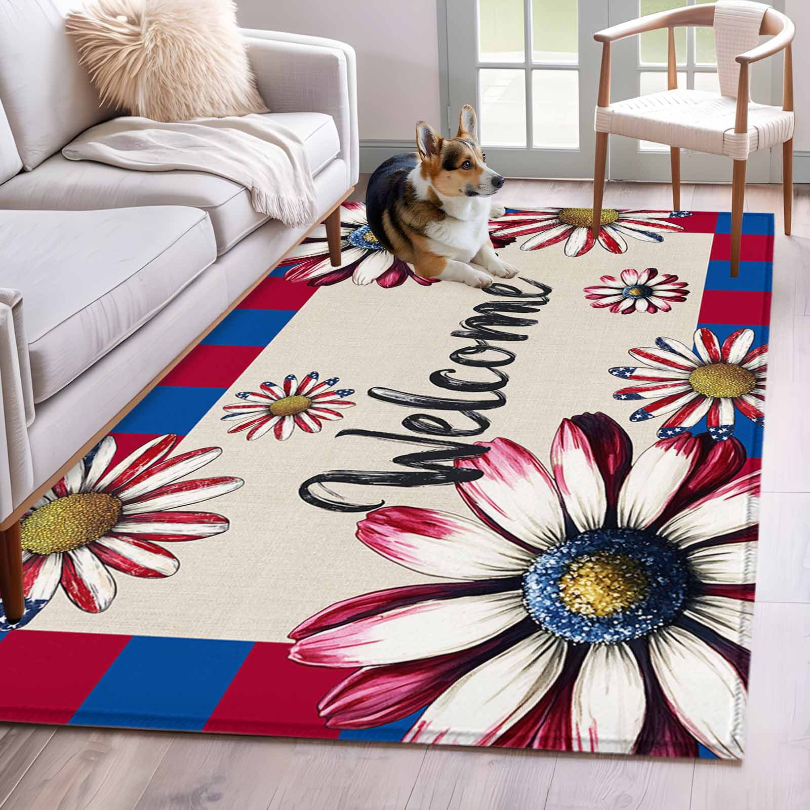 Red Blue Plaid 4'x6' Rug for Dining Table for 4 People Under Table ...