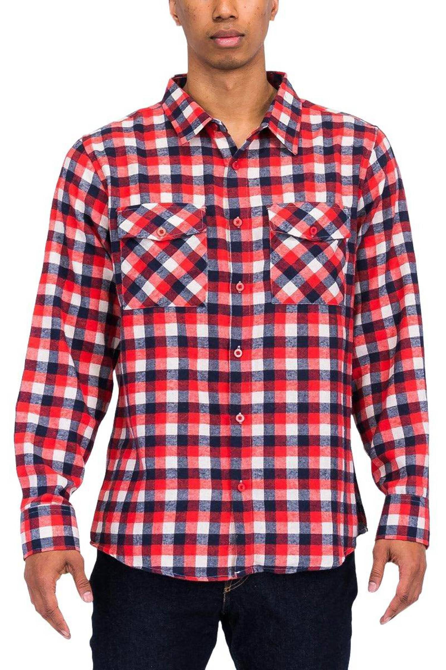 Red Blue Plaid Flannel Shirt Button Down Long Sleeve - Walmart.com