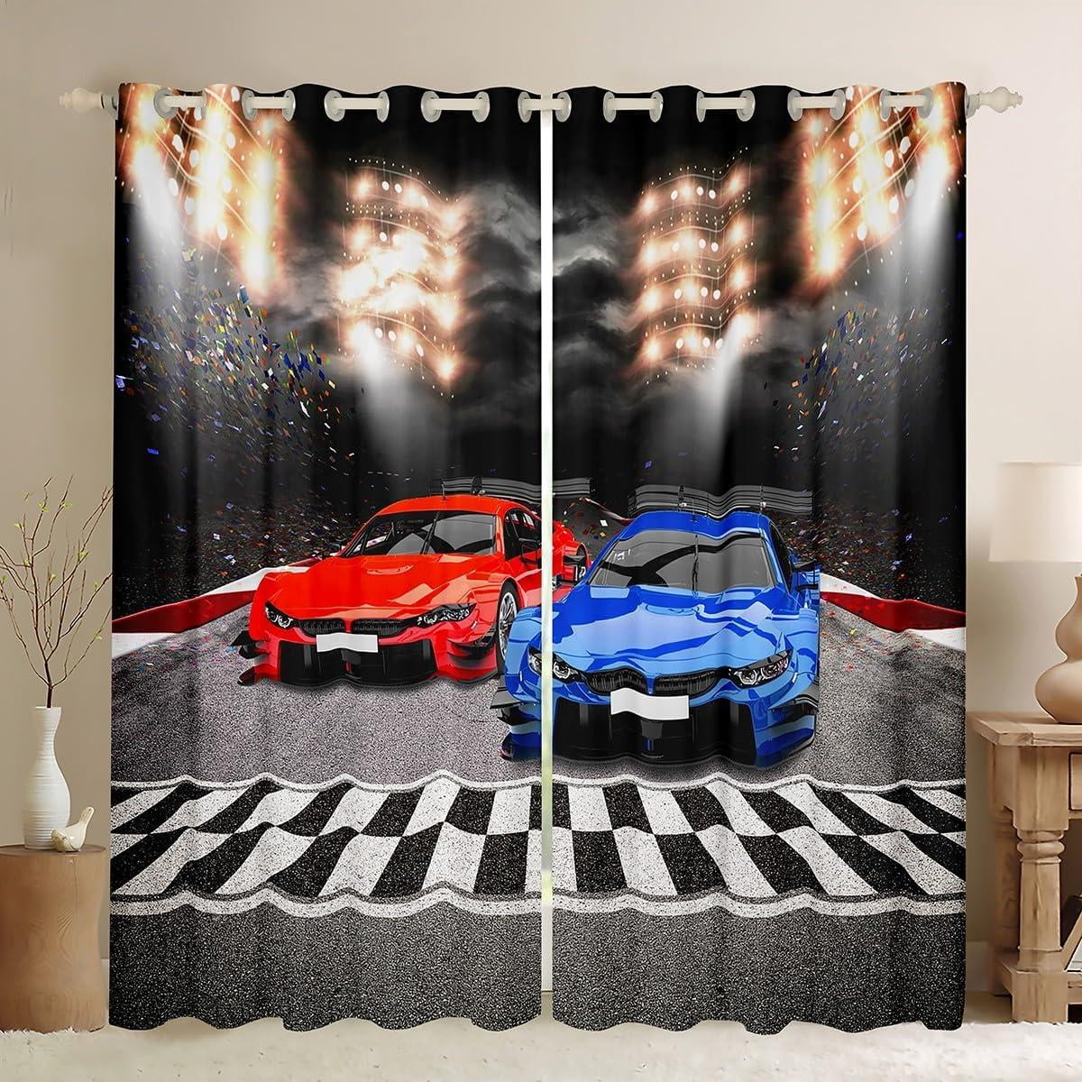 Red Blue Racing Car Window Curtains 2 Panels for Kids Room Decor ...