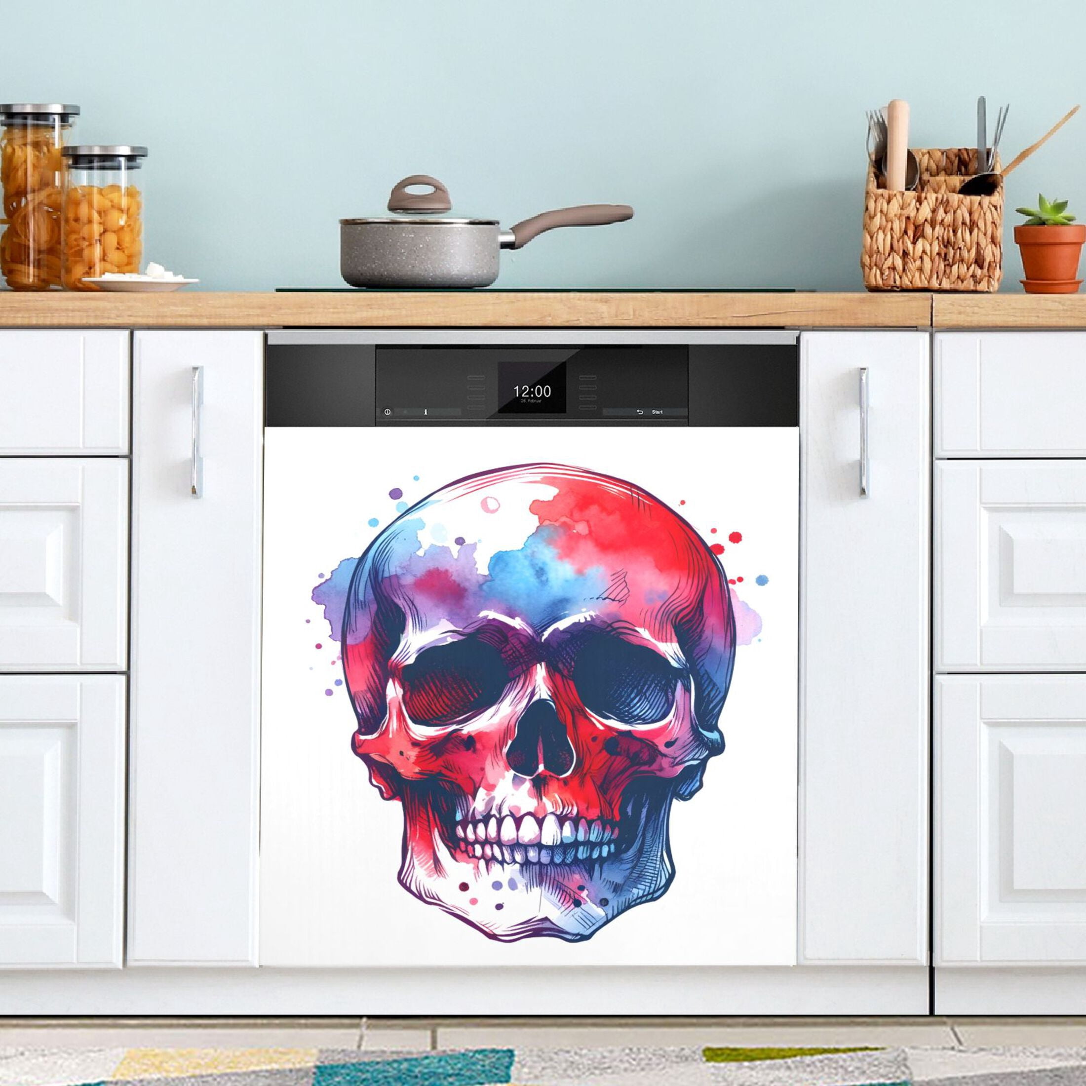 Red Blue Skull Magnetic Dishwasher Covers Refrigerator Magnet Kitchen ...
