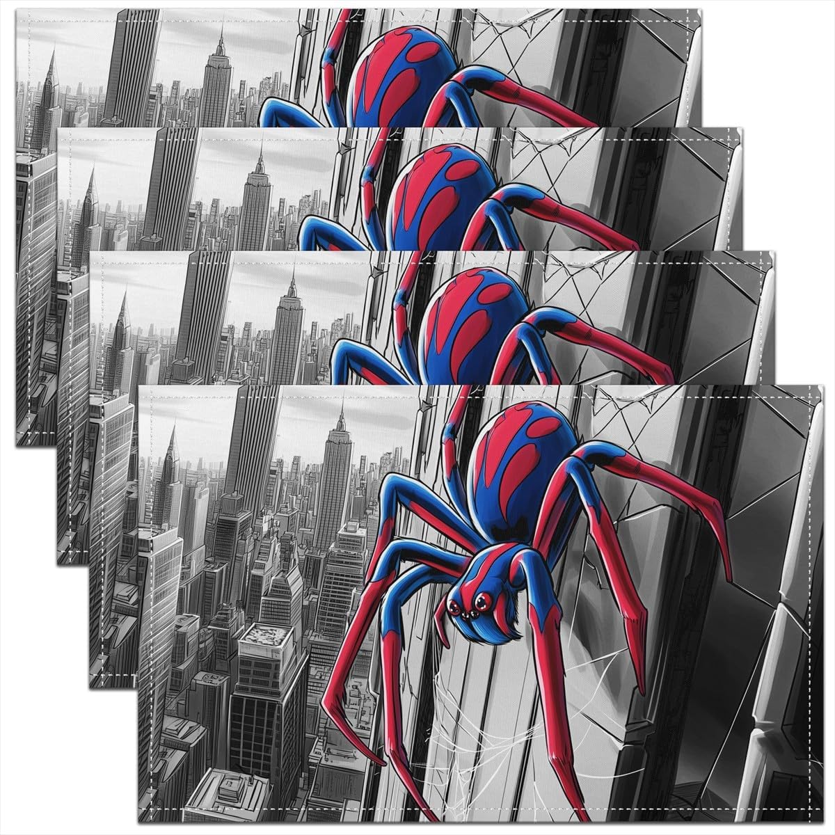 Red Blue Spider Kids Placemat,Grey City Building Place Mats for Boys ...