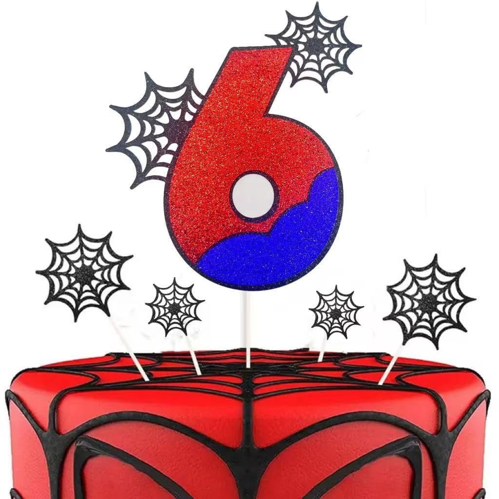 Red Blue Spider Web 6th Birthday COC1Cake Toppers, Cartoon Movie Themed ...