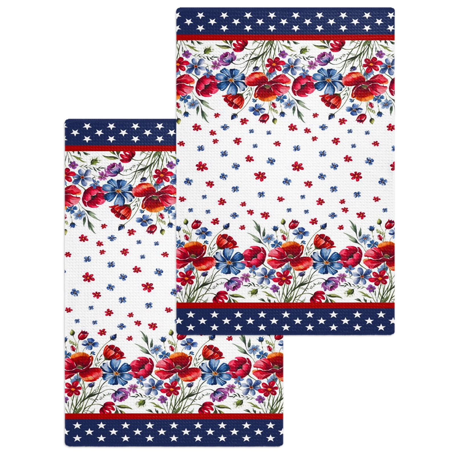 Red Blue Spring Floral Kitchen Dish Towels for Drying Dishes Set of 2 ...