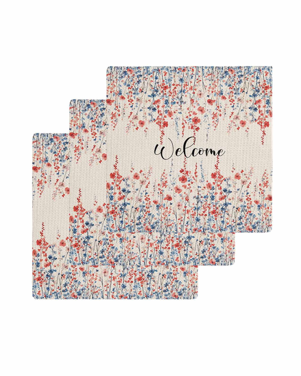 Red Blue Spring Floral Kitchen Dish Towels for Drying Dishes Set of 3 ...