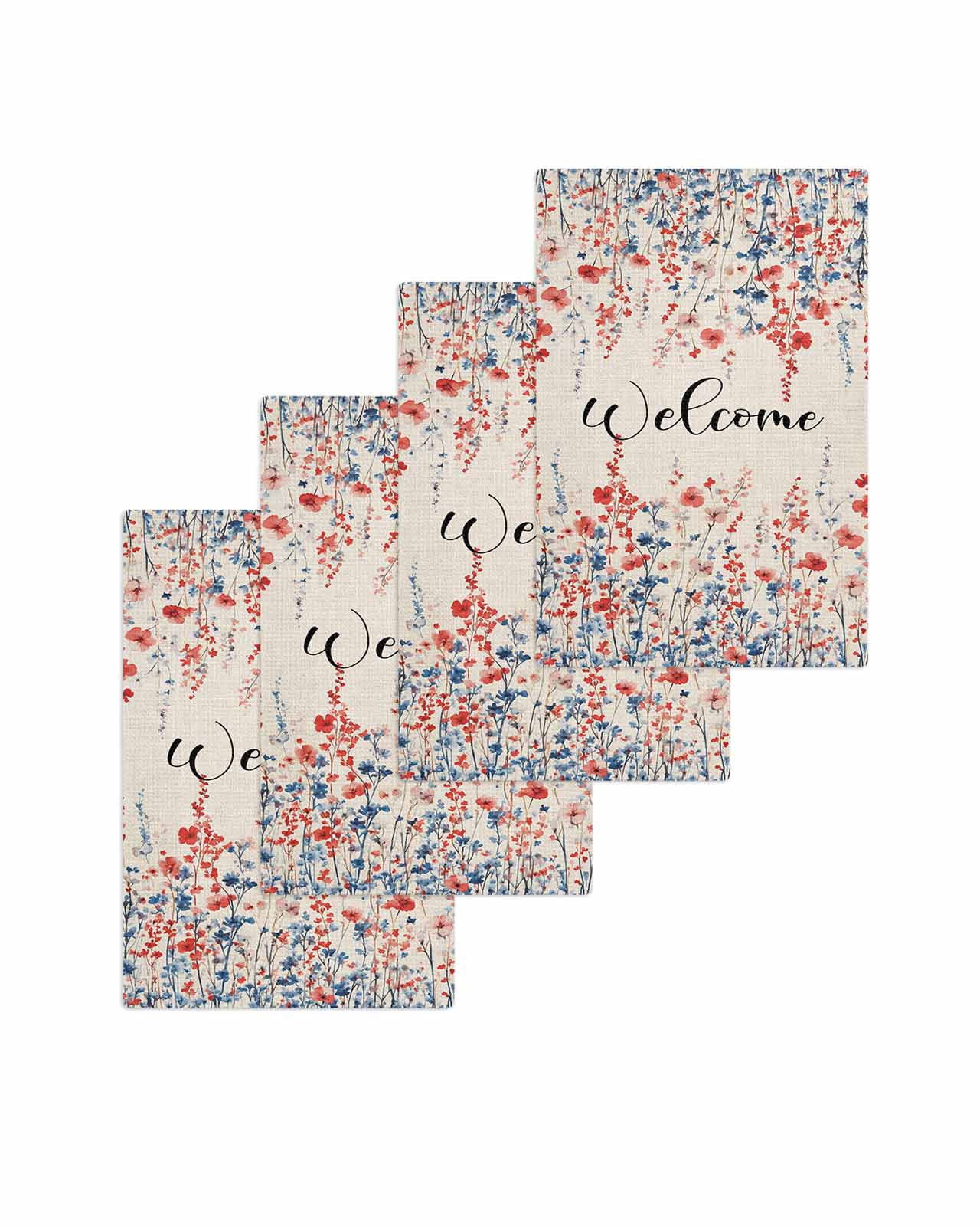 Red Blue Spring Floral Kitchen Dish Towels for Drying Dishes Set of 4 ...