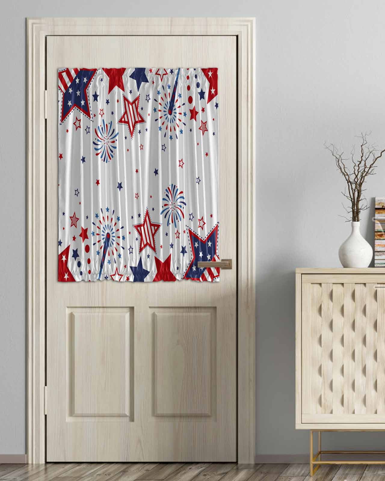 Red Blue Star 4th of July Blackout Door Curtains for French, Glass ...
