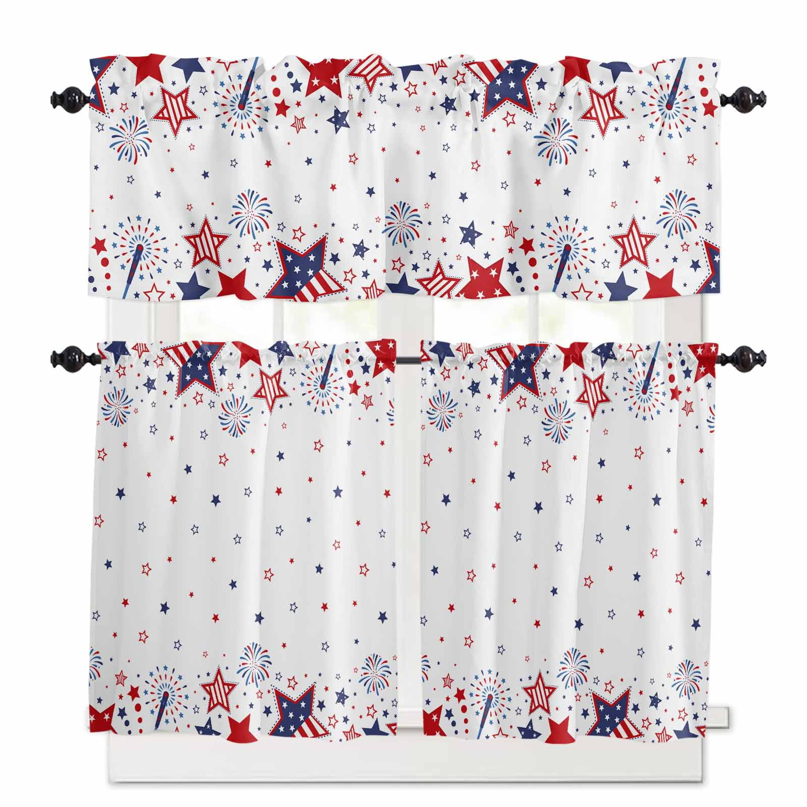 Red Blue Star 4th of July Kitchen Curtains and Valances Set, 3 Piece ...