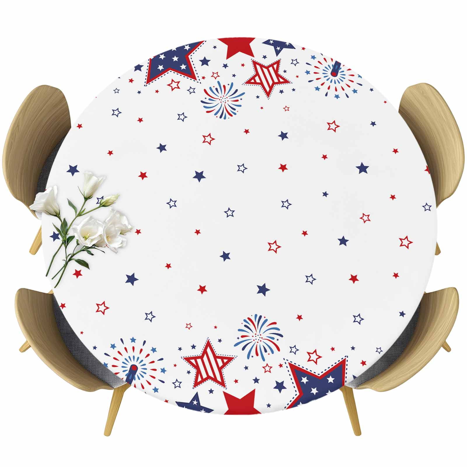 Red Blue Star 4th of July Round Tablecloth 45-54 Inch Round Fitted ...