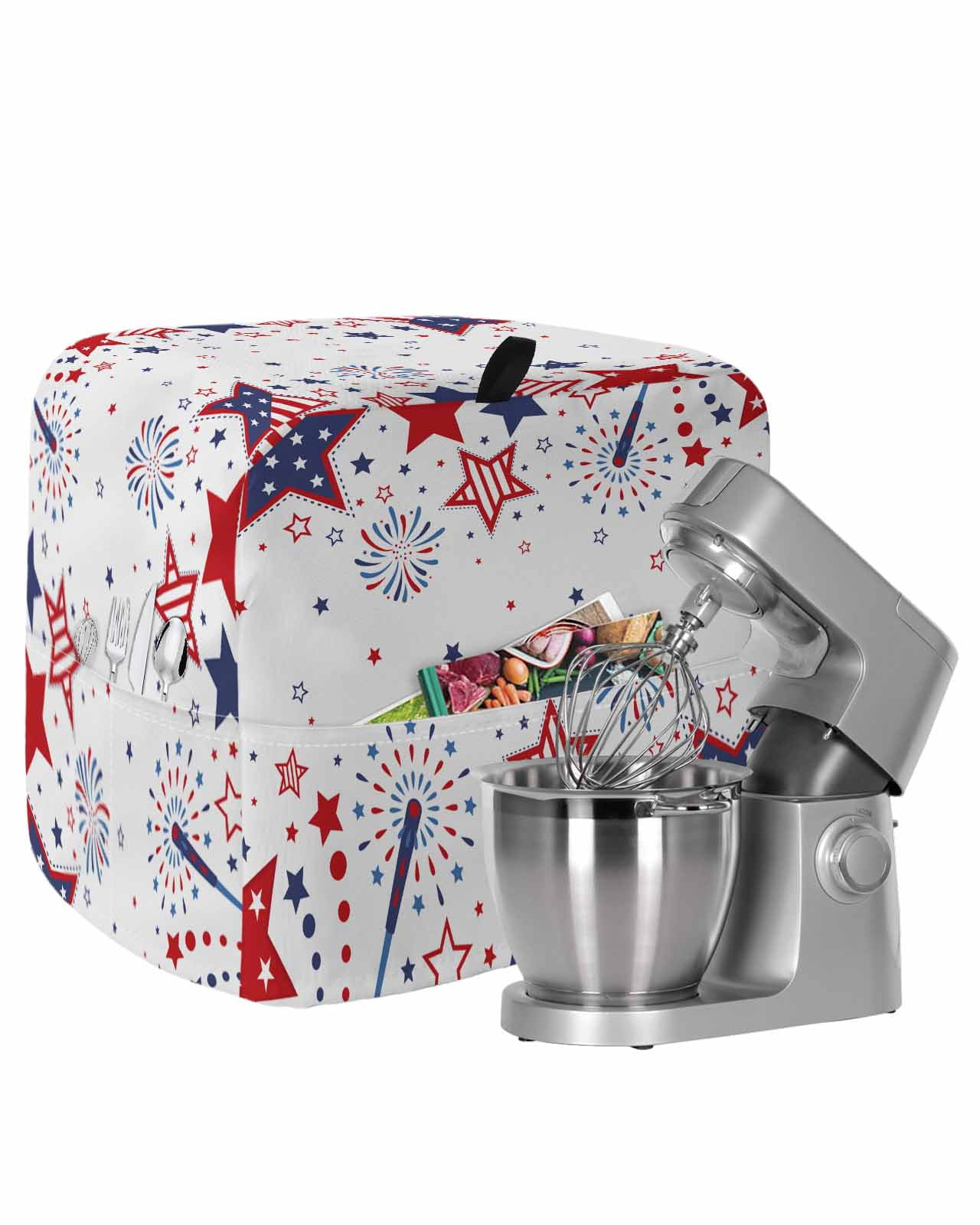 Red Blue Star 4th of July Stand Mixer Dust Cover with Storage Pocket ...