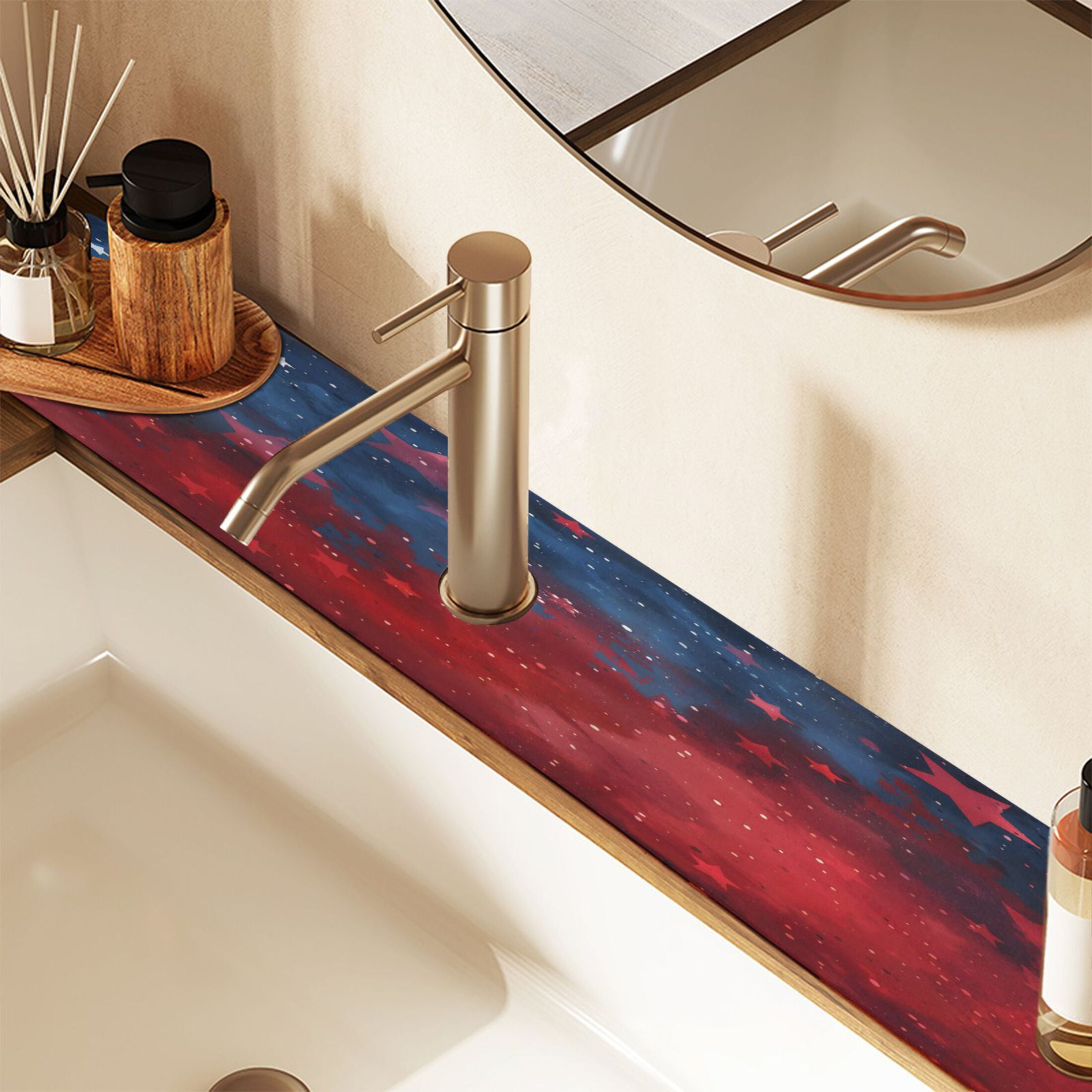 Red Blue Star at Night Faucet Mat for Kitchen Sink 30'' Sink Splash ...