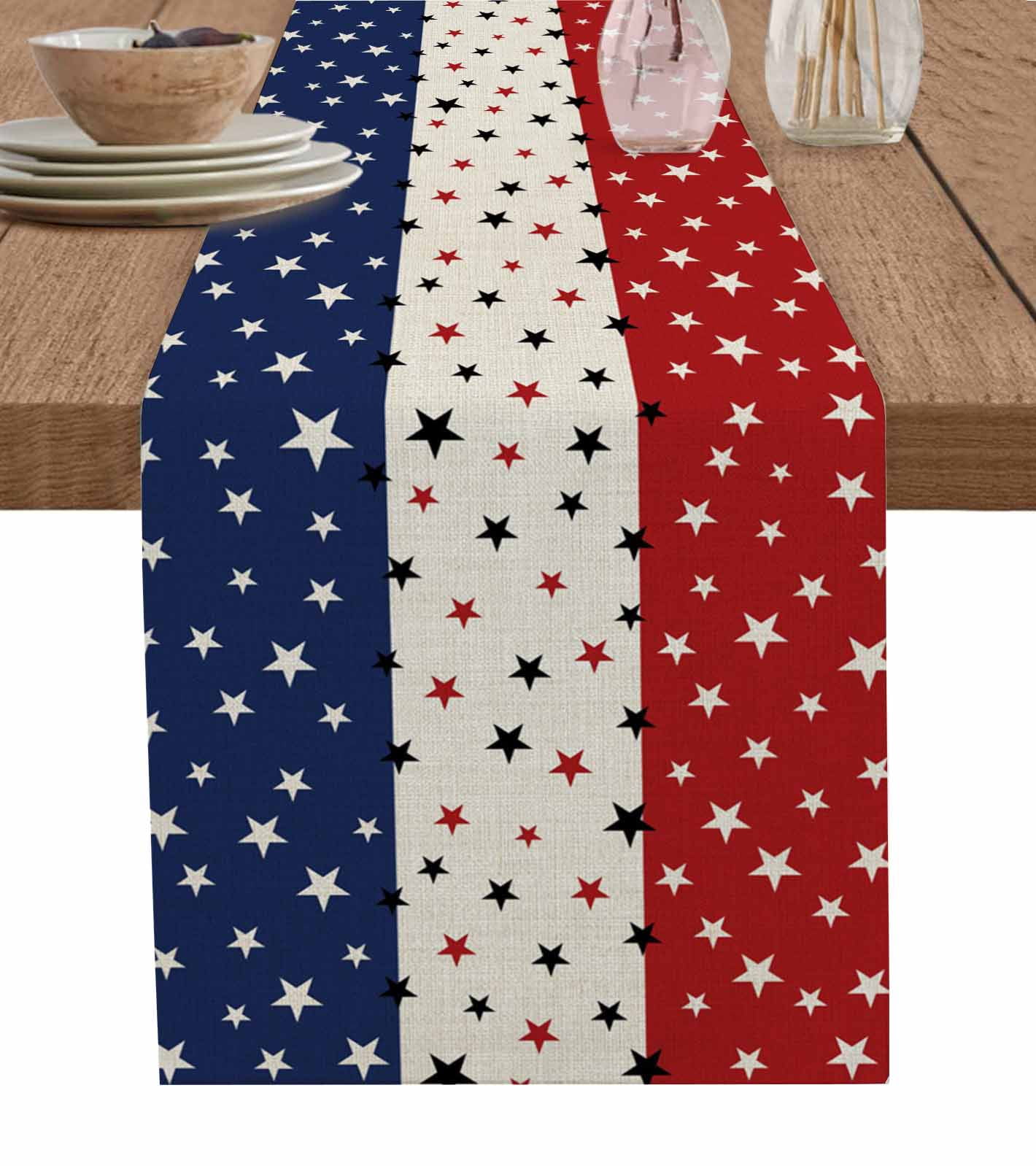 Red Blue Stars 4th of July Table Runner 108 Inches, Independence Day ...