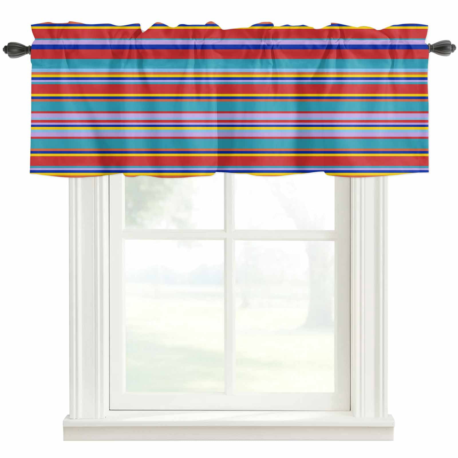 Red Blue Stripe Farmhouse Short Window Curtain Valances, Farmhouse ...
