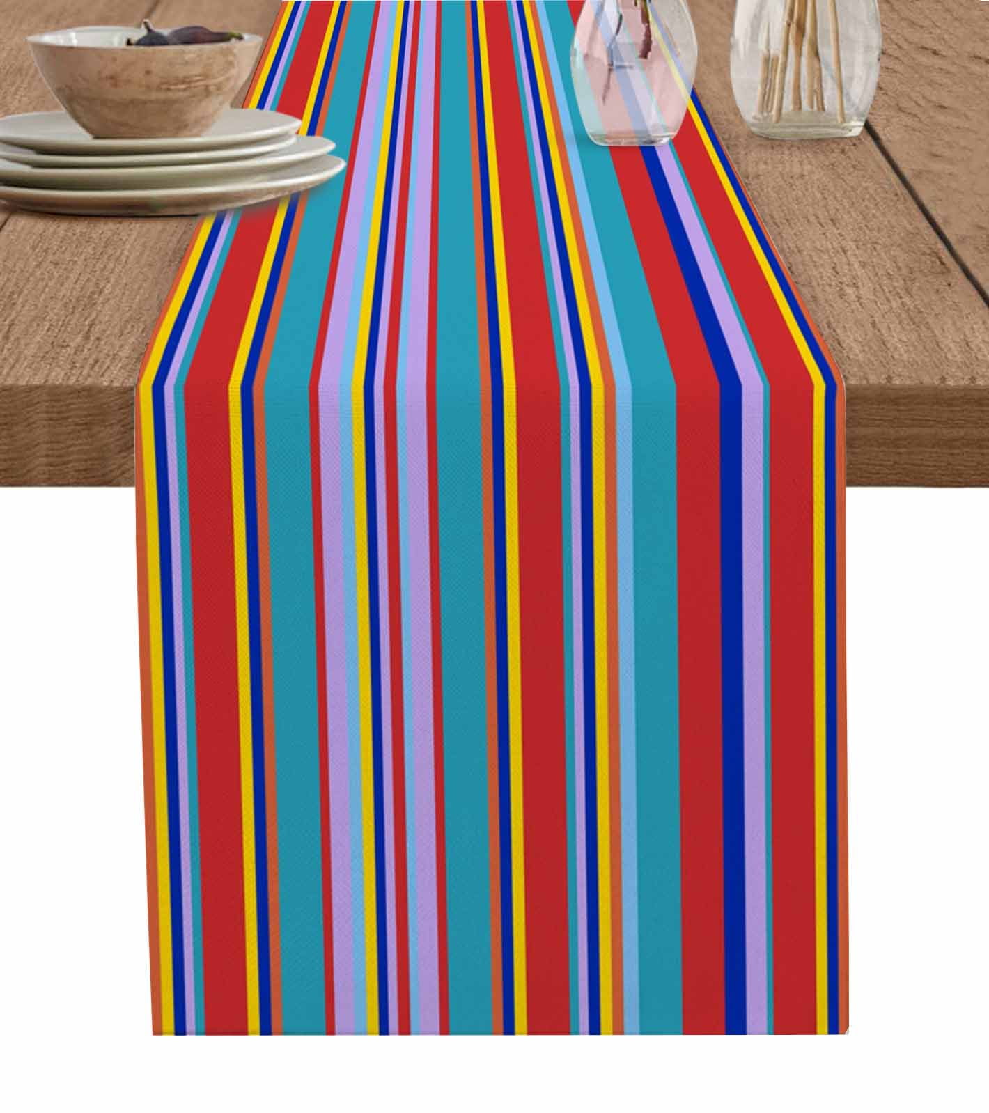 Red Blue Stripe Table Runner 72 Inches, Mexican Rainbow Colorful ...