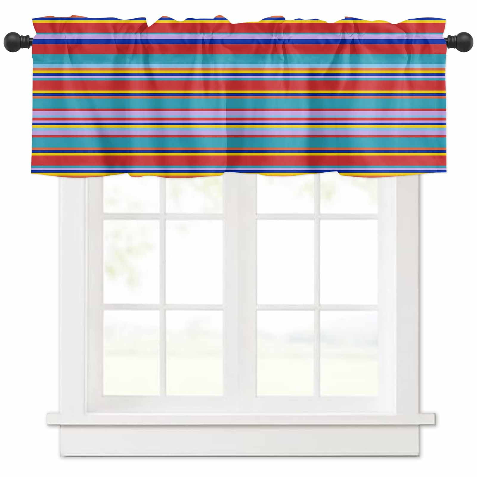 Red Blue Stripe Valances for Windows Farmhouse Kitchen Curtains ...