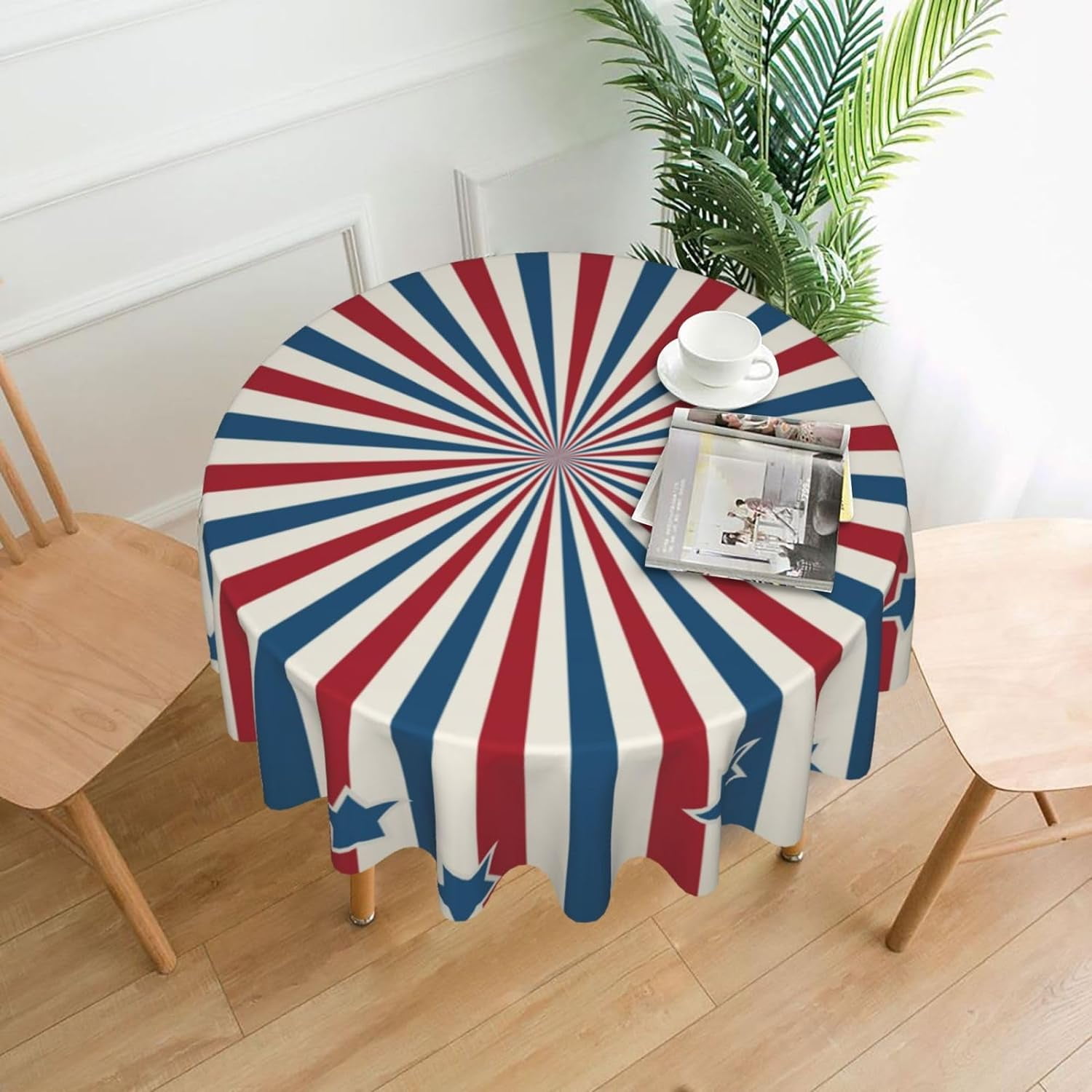 Red and Blue Stripes Table Cloth 60Inch, 4th of July Patriotic Round ...