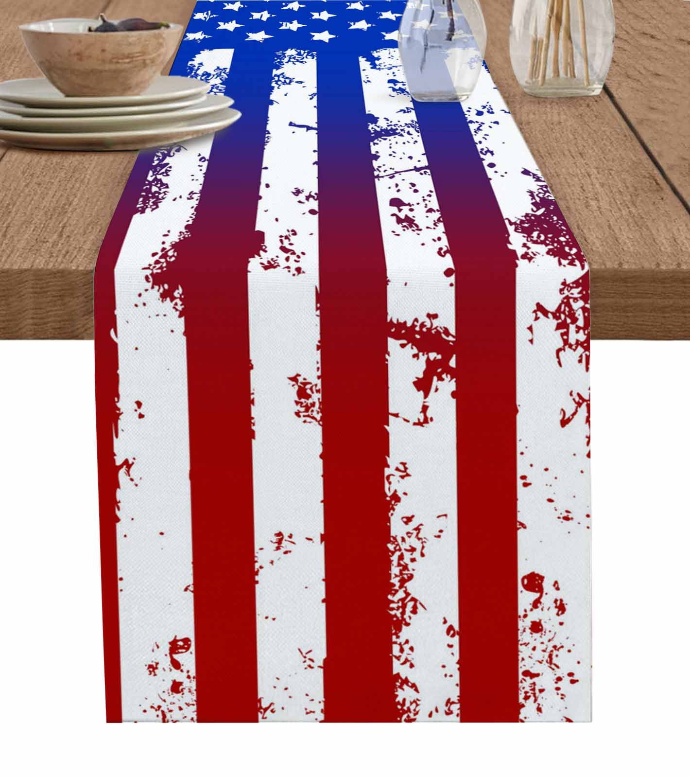Red Blue Table Runner 70 Inches, Ombre Stars Stripes Rustic US Flag ...