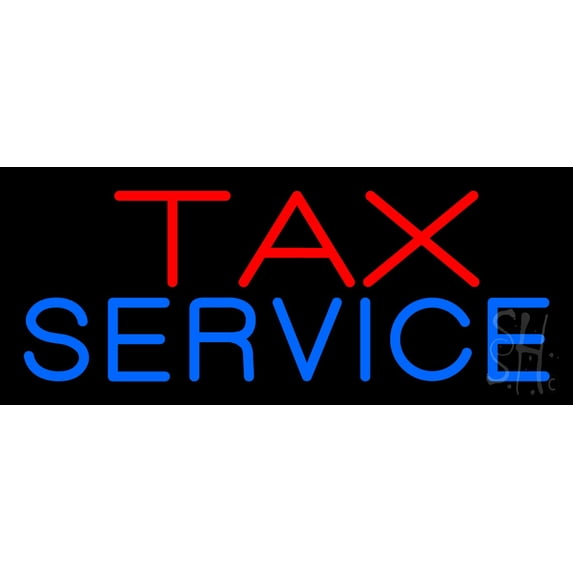 Red Blue Tax Service LED Neon Sign 6 x 15 - inches, Black Square Cut ...