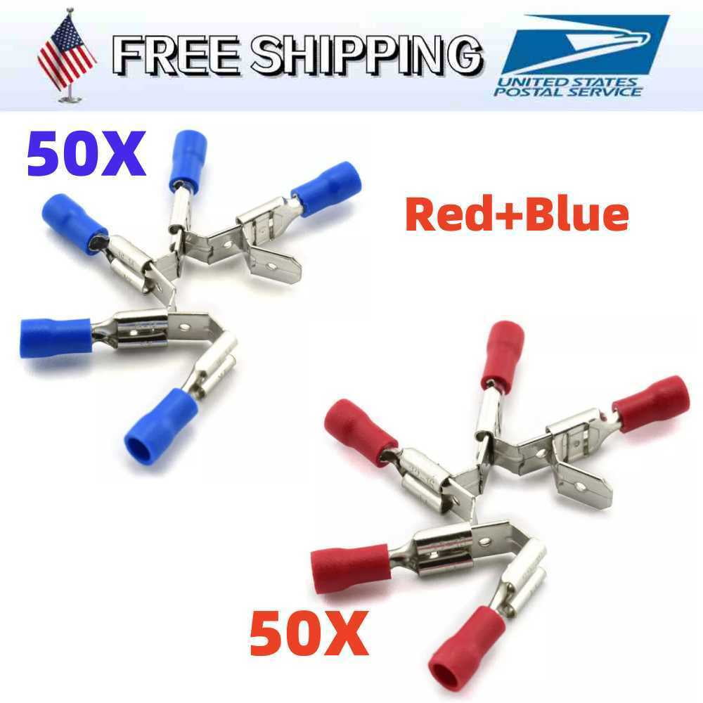 Red+Blue Vinyl Insulated Piggy Back Wire Crimp Connector Spade Terminal ...