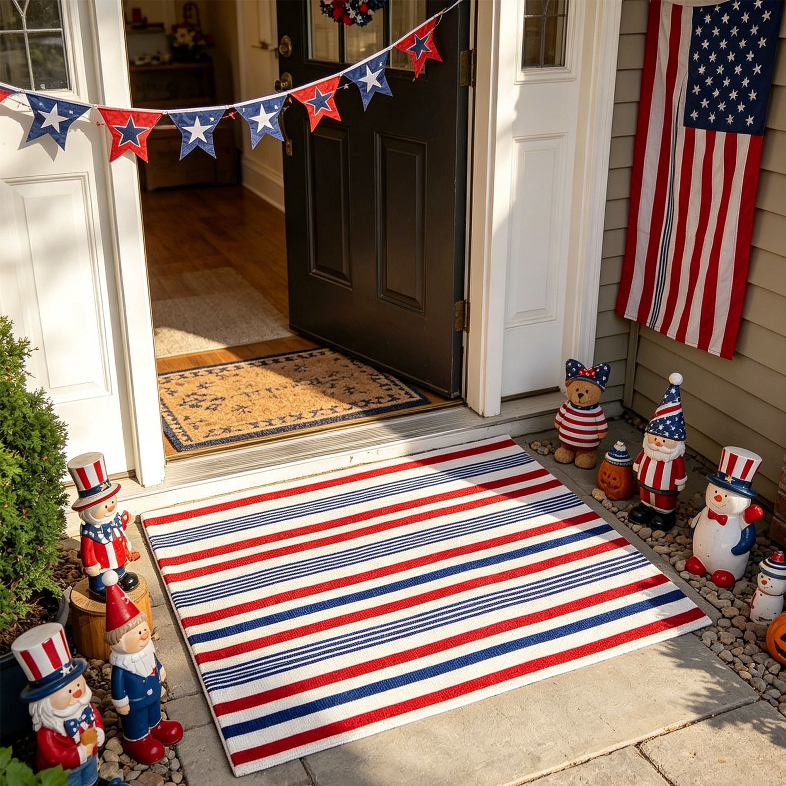 Red Blue White 4th of July Striped Rug, 80x50cm 250th Anniversary Mat ...