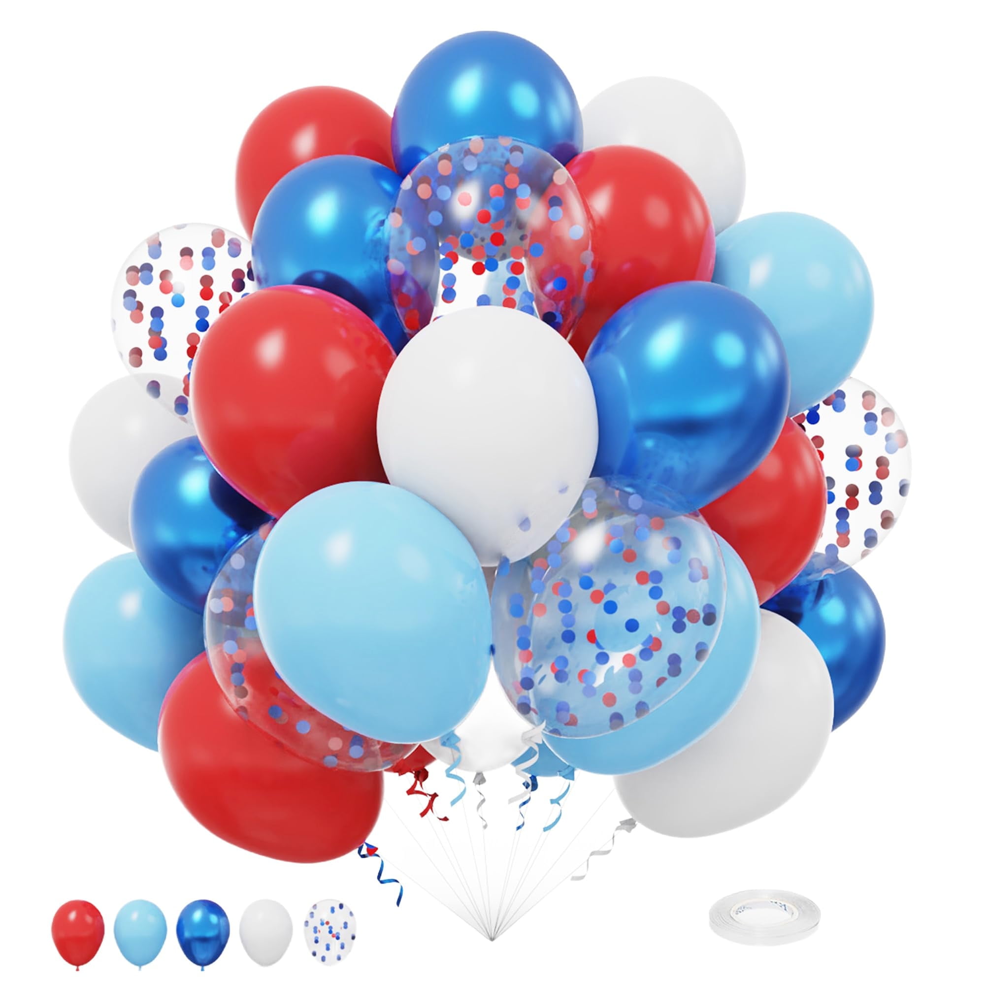 Red Blue White Balloon Set,12 Inchs Red White Blue Balloons, Blue and ...
