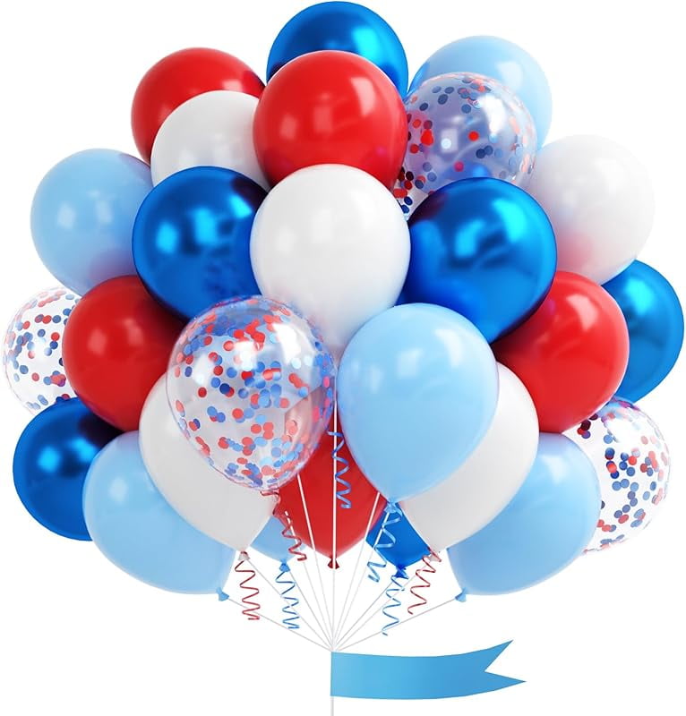 Red Blue White Balloons, 60 Pcs 12 Inches Red White Blue Balloon Set ...