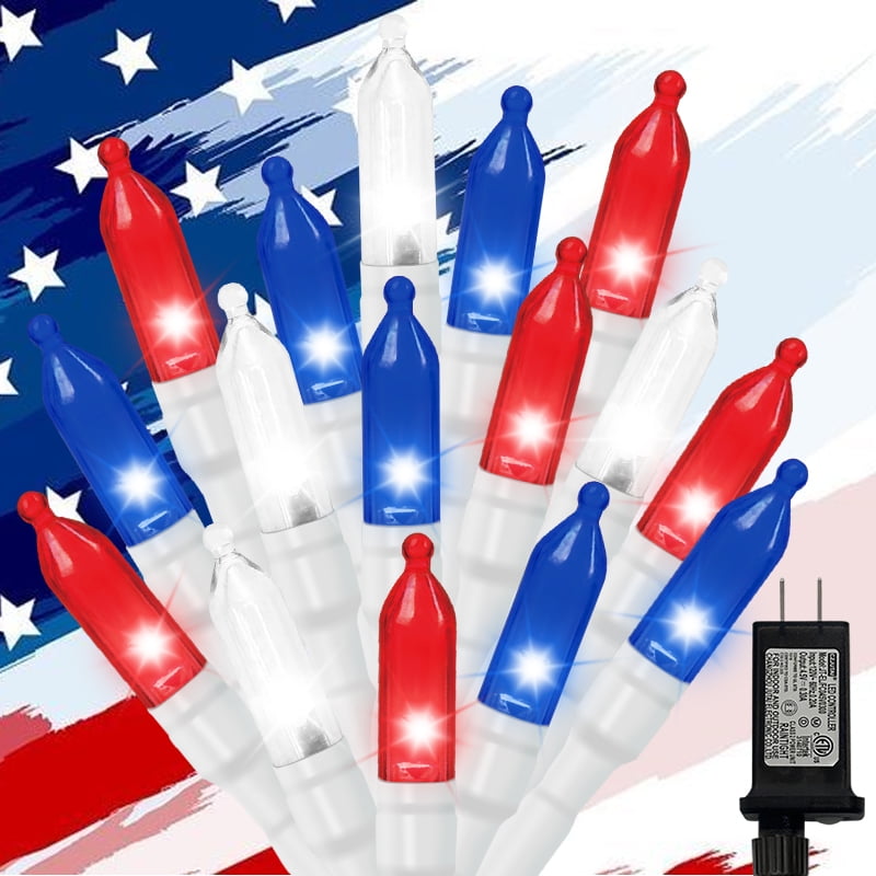 Red Blue White Christmas Mini Lights, 32.5FT 100 LED Clear Bulbs String ...