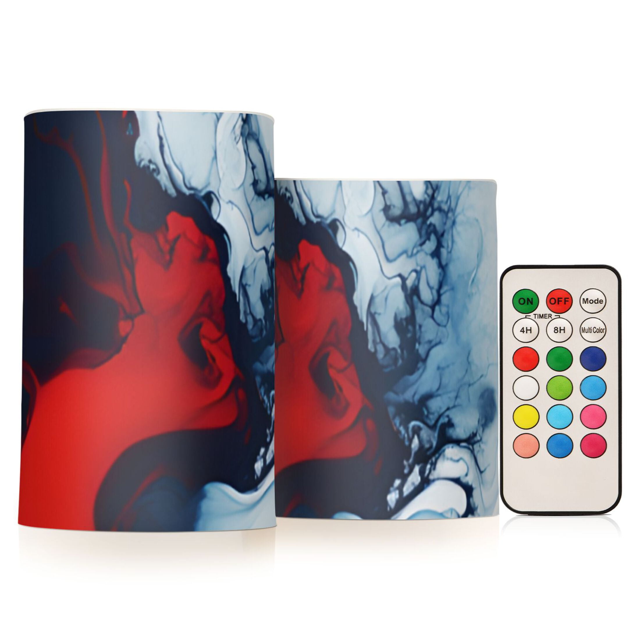Red Blue White Marble Flameless Candles with Remote Timer LED Battery ...